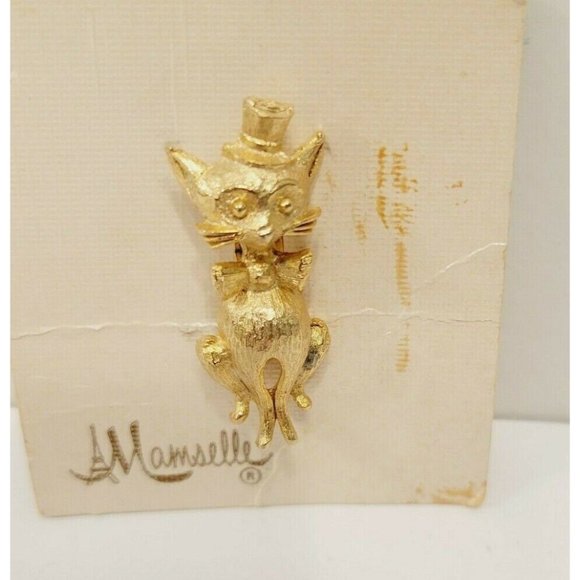 Mamselle | Jewelry | Vintage Mamselle Cat With Bow Tie And Top Hat Gold ...